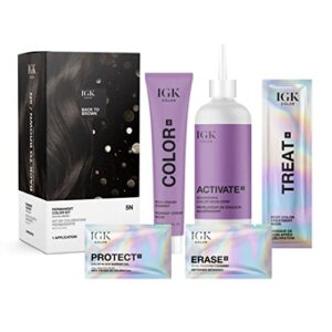 IGK Permanent Color Kit BACK TO BROWN - Natural Brown 5N | Easy Application + Strengthen + Shine | Vegan + Cruelty Free + Ammonia Free | 4.75 Oz