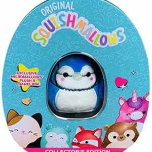 Squishmallows Official Kellytoy Collector's Tin Set with Micromallow Exclusive Pin and Trading Cads Choose Your Favorite or Collect Them All (Babs The Blue Jay)