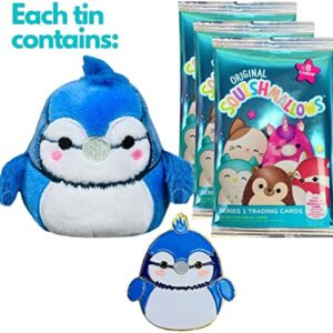 Squishmallows Official Kellytoy Collector's Tin Set with Micromallow Exclusive Pin and Trading Cads Choose Your Favorite or Collect Them All (Babs The Blue Jay)