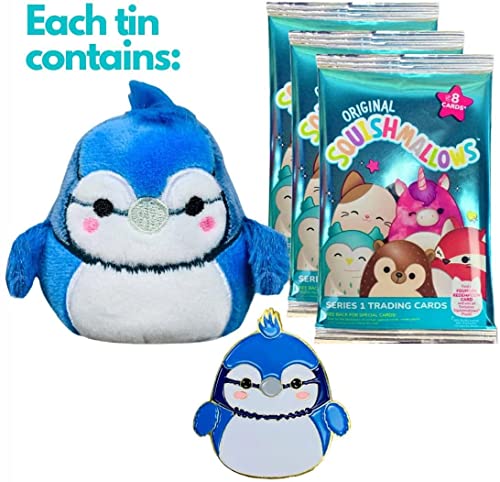 Squishmallows Official Kellytoy Collector's Tin Set with Micromallow Exclusive Pin and Trading Cads Choose Your Favorite or Collect Them All (Babs The Blue Jay)