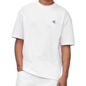 Calvin Klein Men's Relaxed Fit Monogram Logo Crewneck T-Shirt, Brilliant White, Large