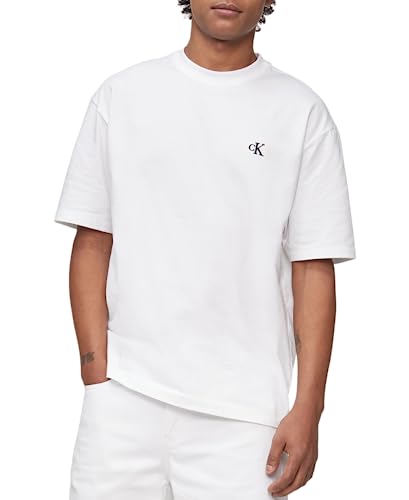 Calvin Klein Men's Relaxed Fit Monogram Logo Crewneck T-Shirt, Brilliant White, Large