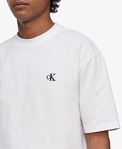 Calvin Klein Men's Relaxed Fit Monogram Logo Crewneck T-Shirt, Brilliant White, Large