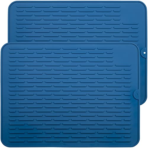 Smithcraft Silicone Drying Mat Set 2, Sink Dish Drainer Mat 15.75x11.81", Small Heat Resistant &Non-Slip Kitchen Counter Mat Pad, Bar Mat Countertop Protector, Silicone Dish Drying Rack Mats Navy Blue