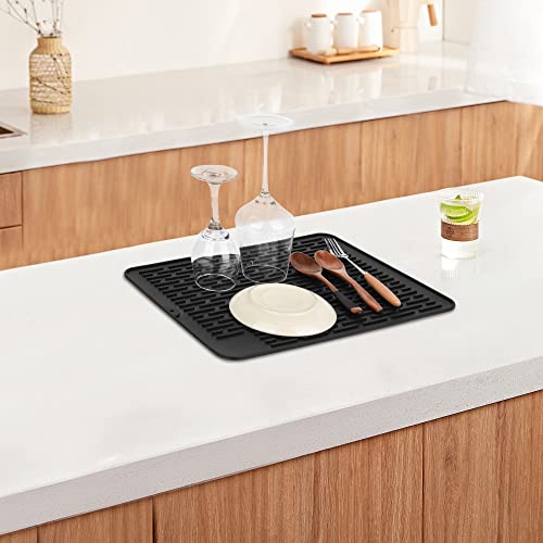 Smithcraft Silicone Drying Mat Set 2, Sink Dish Drainer Mat 15.75x11.81", Small Heat Resistant &Non-Slip Kitchen Counter Mat Pad, Bar Mat Countertop Protector, Silicone Dish Drying Rack Mats Navy Blue