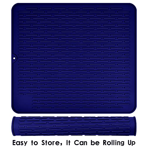 Smithcraft Silicone Drying Mat Set 2, Sink Dish Drainer Mat 15.75x11.81", Small Heat Resistant &Non-Slip Kitchen Counter Mat Pad, Bar Mat Countertop Protector, Silicone Dish Drying Rack Mats Navy Blue