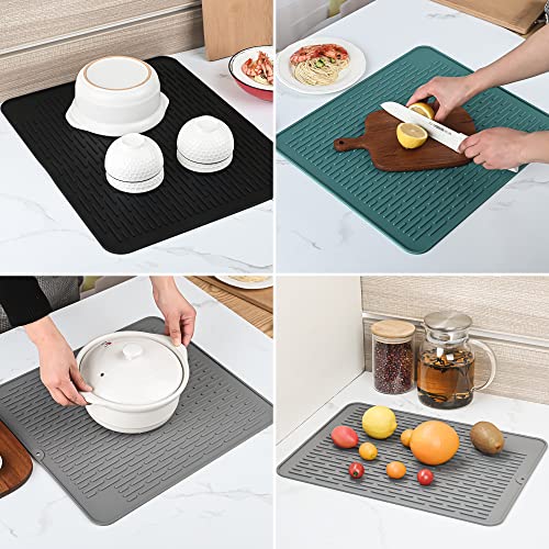 Smithcraft Silicone Drying Mat Set 2, Sink Dish Drainer Mat 15.75x11.81", Small Heat Resistant &Non-Slip Kitchen Counter Mat Pad, Bar Mat Countertop Protector, Silicone Dish Drying Rack Mats Navy Blue