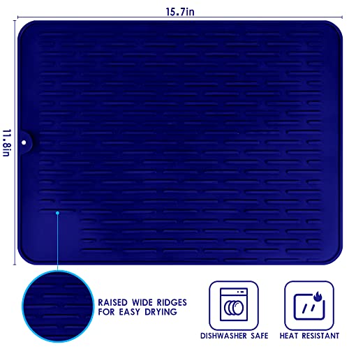 Smithcraft Silicone Drying Mat Set 2, Sink Dish Drainer Mat 15.75x11.81", Small Heat Resistant &Non-Slip Kitchen Counter Mat Pad, Bar Mat Countertop Protector, Silicone Dish Drying Rack Mats Navy Blue