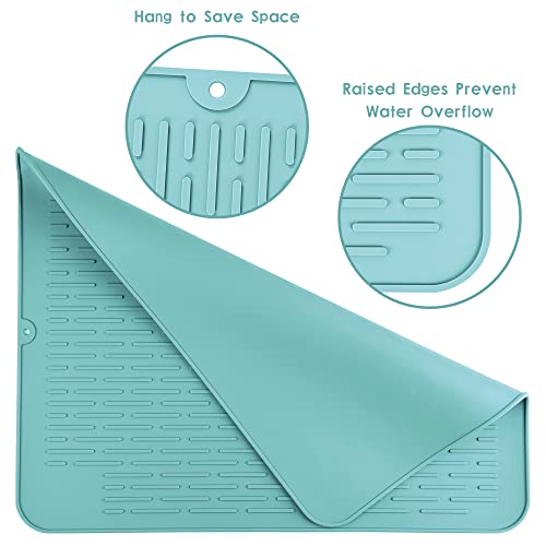 Smithcraft Silicone Dish Drying Mat Set 2, XL Sink Mats Dish Drainer Drying Mat 17.72x15.75", Large Dish Drying Rack Mat, Heat Resistant &Non-Slip Kitchen Drying Pad, Countertop Protector Dry Mat Teal