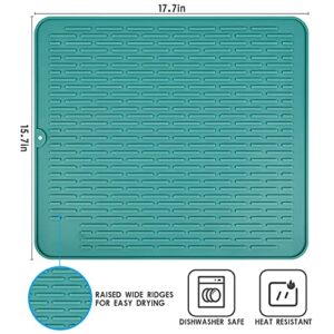 Smithcraft Silicone Dish Drying Mat Set 2, XL Sink Mats Dish Drainer Drying Mat 17.72x15.75", Large Dish Drying Rack Mat, Heat Resistant &Non-Slip Kitchen Drying Pad, Countertop Protector Dry Mat Teal