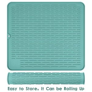 Smithcraft Silicone Dish Drying Mat Set 2, XL Sink Mats Dish Drainer Drying Mat 17.72x15.75", Large Dish Drying Rack Mat, Heat Resistant &Non-Slip Kitchen Drying Pad, Countertop Protector Dry Mat Teal