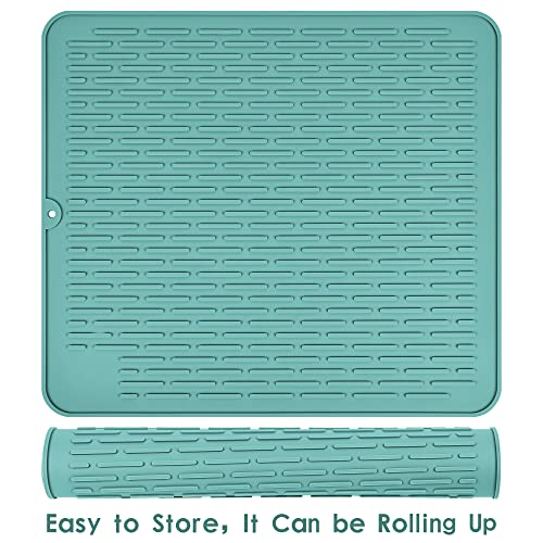 Smithcraft Silicone Dish Drying Mat Set 2, XL Sink Mats Dish Drainer Drying Mat 17.72x15.75", Large Dish Drying Rack Mat, Heat Resistant &Non-Slip Kitchen Drying Pad, Countertop Protector Dry Mat Teal