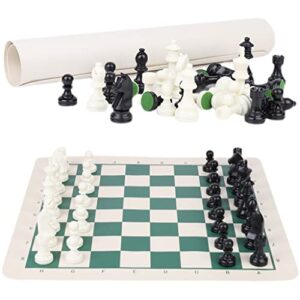 lichsy chess set gift roll up chess mat and chess pieces set, tournament chess pieces, green vinyl travel chess mat chess board game