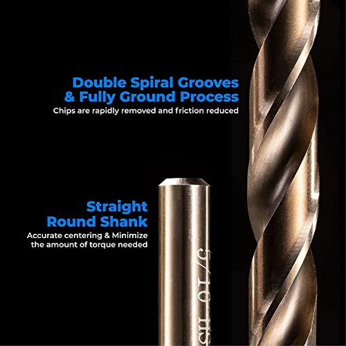 amoolo 3/32" inch Cobalt Drill Bits(10Pcs), M35 HSS Metal Jobber Length Twist Drill Bit Set for Hard Metal, Stainless Steel