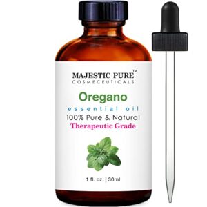 majestic pure oregano essential oil, therapeutic grade, pure and natural, for aromatherapy, massage, topical & household uses, 1 fl oz