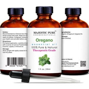 MAJESTIC PURE Oregano Essential Oil, Therapeutic Grade, Pure and Natural, for Aromatherapy, Massage, Topical & Household Uses, 1 fl oz