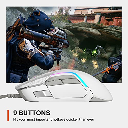 SteelSeries Rival 5 Gaming Mouse with PrismSync RGB Lighting and 9 Programmable Buttons – FPS, MOBA, MMO, Battle Royale – 18,000 CPI TrueMove Air Optical Sensor – Destiny 2 Limited Edition Design