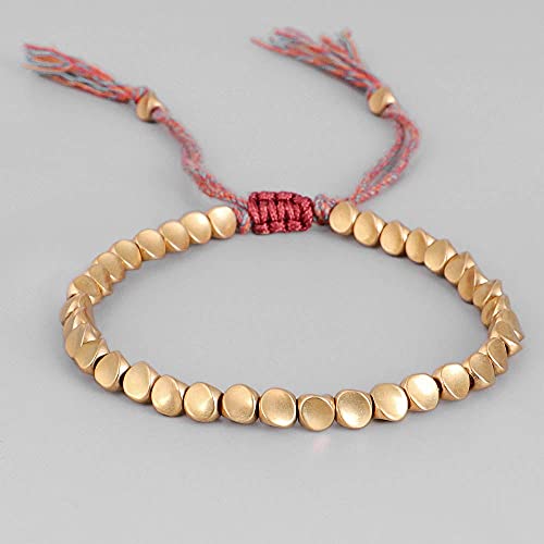 Handmade Tibetan Buddhist Braided Cotton Copper Beads Lucky Rope Bracelet for Women Men Thread Bracelets