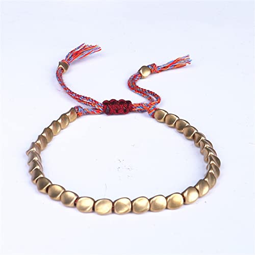 Handmade Tibetan Buddhist Braided Cotton Copper Beads Lucky Rope Bracelet for Women Men Thread Bracelets