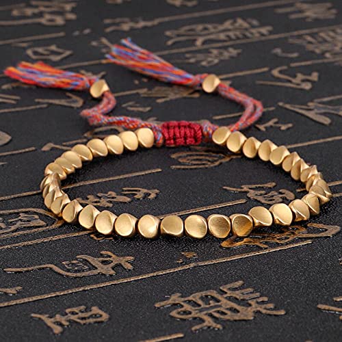 Handmade Tibetan Buddhist Braided Cotton Copper Beads Lucky Rope Bracelet for Women Men Thread Bracelets