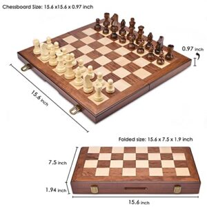 AMEROUS Wooden Chess & Checkers Set with Upgraded Weighted Chess Pieces, 15 Inches (2 in 1) Chess Board Games for Kids, Adults w/ 2 Extra Queens / 24 Cherkers Pieces/Gift Package