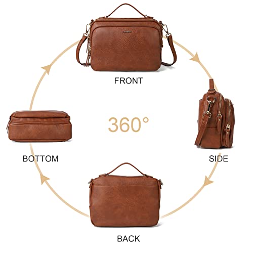 Small Crossbody Bags for Women Leather Shoulder Purses Vegan women Cross body Bag Multi Pocket Purse Brown