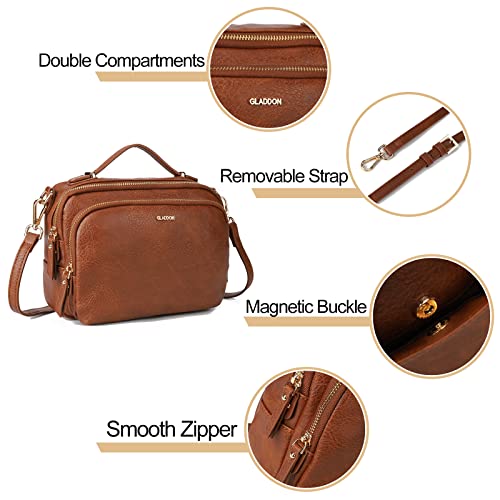 Small Crossbody Bags for Women Leather Shoulder Purses Vegan women Cross body Bag Multi Pocket Purse Brown