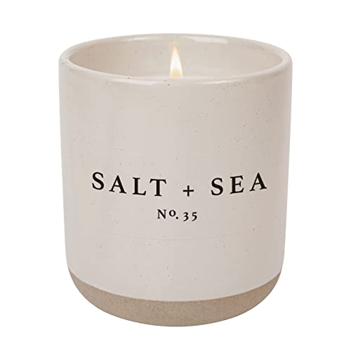 Sweet Water Decor Salt and Sea Candle | Sea Salt, Citrus, Amber, Musk, Beach Scented Soy Candles for Home | 12oz Stone Jar, 60+ Hour Burn Time, Made in The USA