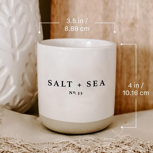 Sweet Water Decor Salt and Sea Candle | Sea Salt, Citrus, Amber, Musk, Beach Scented Soy Candles for Home | 12oz Stone Jar, 60+ Hour Burn Time, Made in The USA