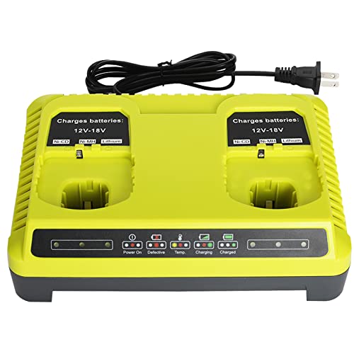 YEX-BUR 2 Ports P117 Dual Chemistry 18V ONE+ Battery Charger for Ryobi Fast Charger P117 P118 Compatible with Ryobi 18V 14.4V 12V Lithium NiCd NiMh Battery P100 P101 P102 P103 P105 P107 P108