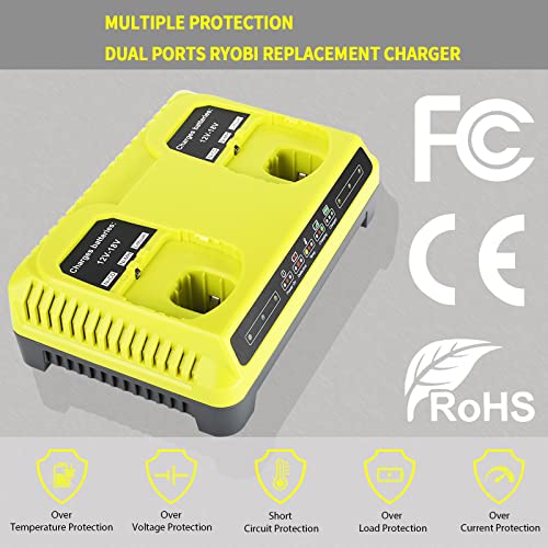 YEX-BUR 2 Ports P117 Dual Chemistry 18V ONE+ Battery Charger for Ryobi Fast Charger P117 P118 Compatible with Ryobi 18V 14.4V 12V Lithium NiCd NiMh Battery P100 P101 P102 P103 P105 P107 P108