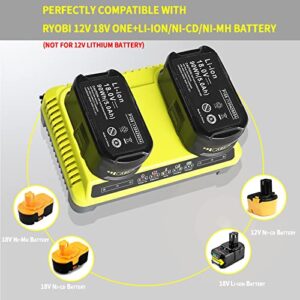 YEX-BUR 2 Ports P117 Dual Chemistry 18V ONE+ Battery Charger for Ryobi Fast Charger P117 P118 Compatible with Ryobi 18V 14.4V 12V Lithium NiCd NiMh Battery P100 P101 P102 P103 P105 P107 P108