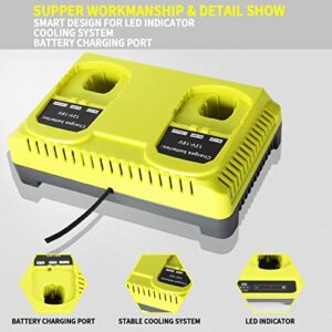 YEX-BUR 2 Ports P117 Dual Chemistry 18V ONE+ Battery Charger for Ryobi Fast Charger P117 P118 Compatible with Ryobi 18V 14.4V 12V Lithium NiCd NiMh Battery P100 P101 P102 P103 P105 P107 P108