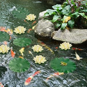 Dolicer Artificial Floating Foam Lotus Flowers 6Pcs Artificial Water Lily Pads Plastic Foam Lotus Flowers Lotus Lilies Pad Ornaments for Patio Koi Pond Pool Aquarium Home Garden Party Decor, Ivory