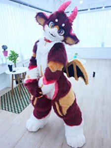 furrywu studio japan kemono kawaii dragon horn red cat dog fox fursuit teen costumes child full furry suit fursona kigurumi digitigrade anime