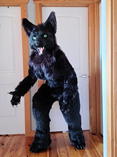 FurryWu Studio Black Wolf Fursuit Teen Costumes Caribou Full Furry Suit Fursona Kigurumi Anime