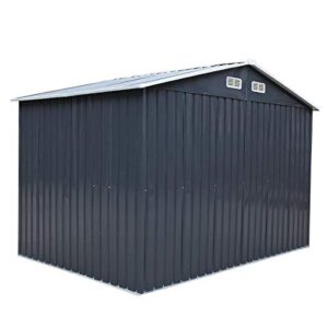 6.3' x 9.1’ Large Outdoor Storage Shed, Sturdy Utility Tool Lawn Mower Equipment Organizer for Backyard Garden w/Gable Roof, Lockable Sliding Door, Vents, Floor Frame - Grey