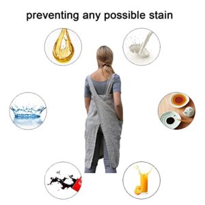 ZQFFB Pinafore Cross Back Apron for Women with Pockets Japanese Smock for Work Gardening Cooking Painting Baking