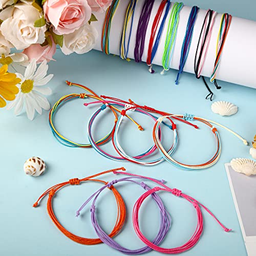 50 Pcs Summer Friendship Bracelets Beach String Bracelets Adjustable Waterproof Handmade Friendship Bracelet Surfer Woven Braided Bracelet Bohemian Wrist Cord for Women Men (Cute Style)