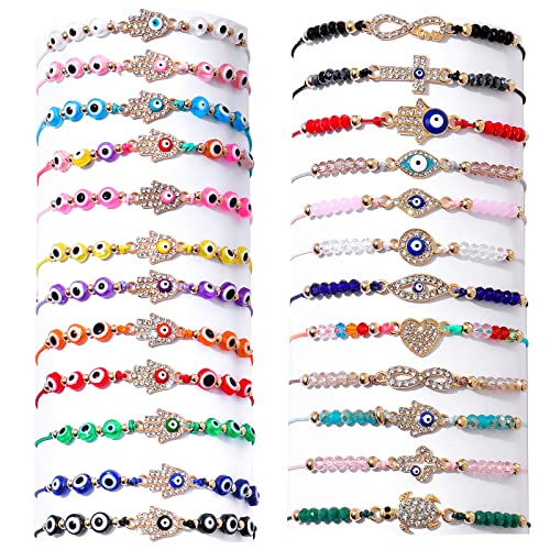 24/12 Pcs Evil Eye Bracelets Mexican Hamsa Bracelet Set Protection Mal De Ojo Gold Anklets Jewelry Gift for Women Girls Boys