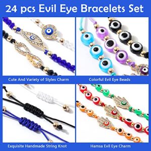 24/12 Pcs Evil Eye Bracelets Mexican Hamsa Bracelet Set Protection Mal De Ojo Gold Anklets Jewelry Gift for Women Girls Boys