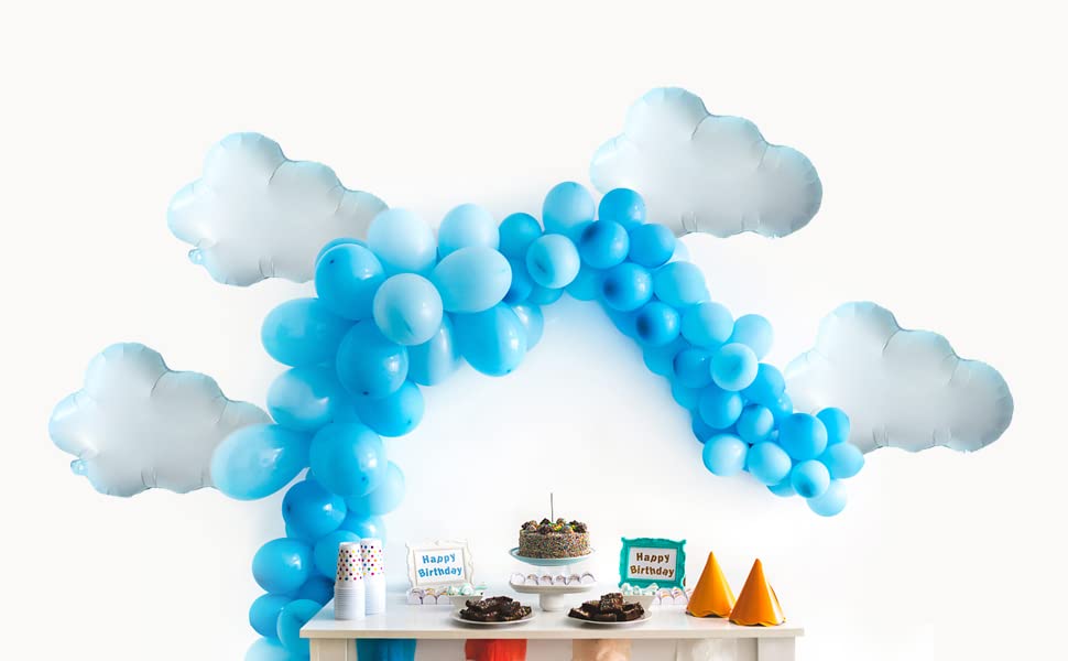 8PCS White Cloud Gender Reveal Baby Foil Balloon - Rainbow/Blue Sky White Clouds Party/Kids Baby Shower Party theme Birthday Party Decorations Supplies Favors （28 Inches）