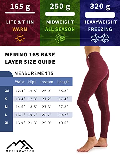 Merino Wool Base Layer Women Pants 100% Merino Wool Leggings Lightweight Thermal Underwear Bottoms + Merino Wool Socks (Large, 165 Black)