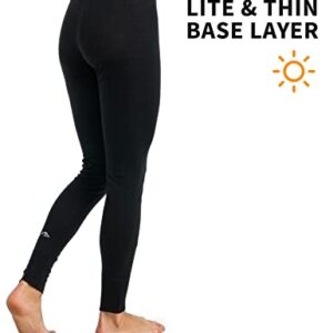 Merino Wool Base Layer Women Pants 100% Merino Wool Leggings Lightweight Thermal Underwear Bottoms + Merino Wool Socks (Large, 165 Black)