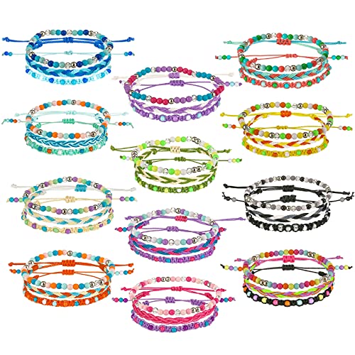 Yaomiao 36 Pieces Friendship Bracelets Braided Bead Bracelets Stackable String Woven Bracelets Stretch Waterproof Adjustable Bracelet String for Women Teen Girls