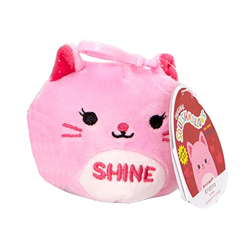 Squishmallows Official Kellytoy 3.5 Inch Clip On Bag Keychain Backpack Clips Squishy Soft Plush Toy Animal (Kristina Cat (Shine))