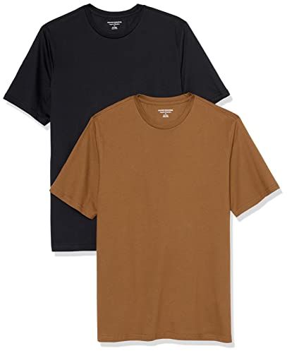 Amazon Essentials Men's Regular-Fit Short-Sleeve Crewneck T-Shirt, Pack of 2, Black/Brown, Large