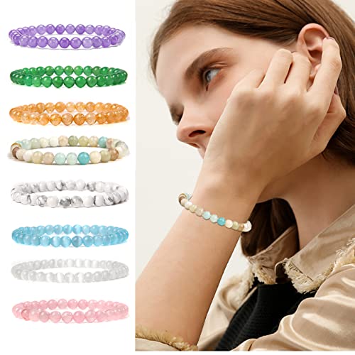 SAMOCO 14Pcs Gemstone 6mm Semi Precious Round Beaded Bracelet Set For Women Men Healing Crystal Stretch Energy Stone Bead Bracelets Jewelry