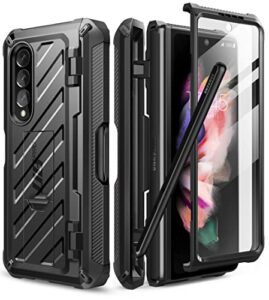 supcase unicorn beetle pro series case for samsung galaxy z fold 3 5g (2021), full-body dual layer rugged case with built-in screen protector & kickstand & s pen slot (black)