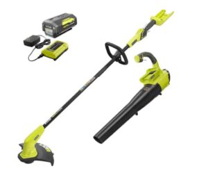 ryobi 40v cordless battery attachment capable string trimmer and leaf blower combo kit (2-tools) w/ 4.0 ah battery & charger